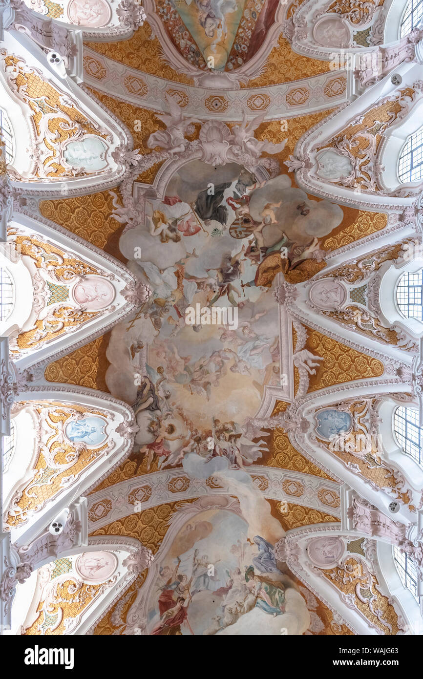 Magnificent interior, frescos of the ceiling in Rococo style of the ...
