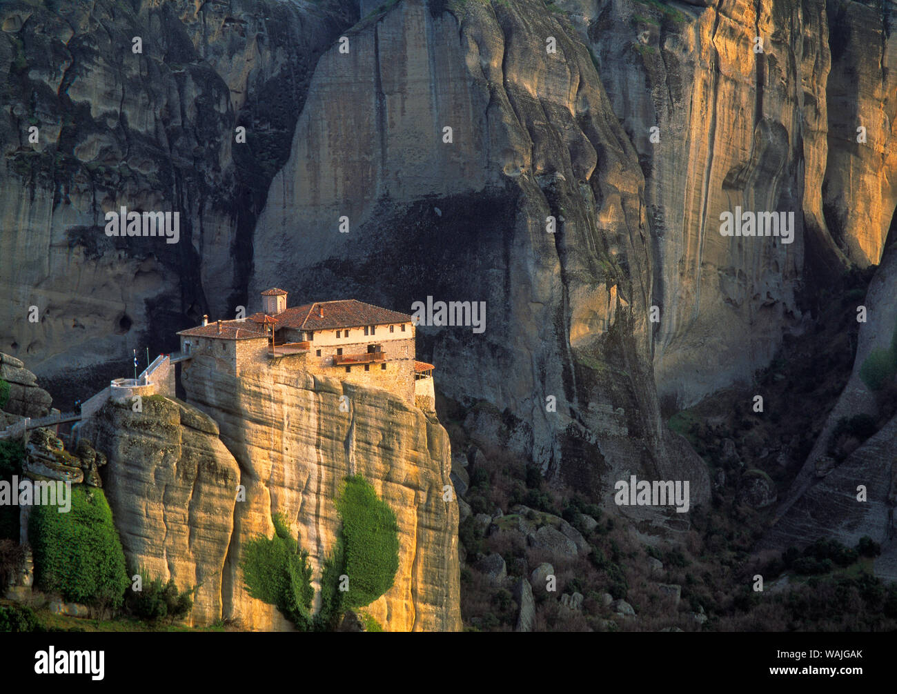 Europe, Greece, Meteora. Christian monastery atop rock formation ...