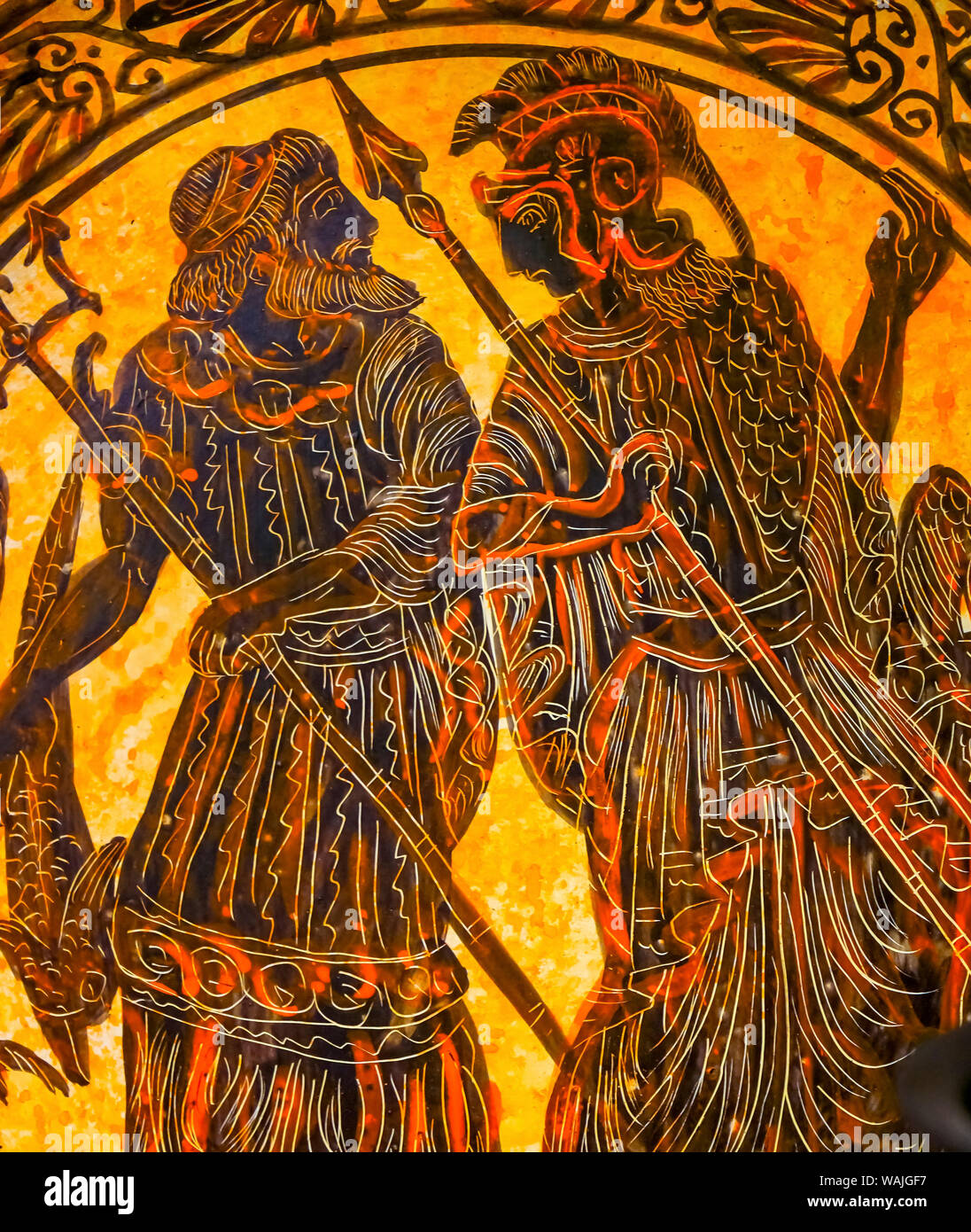 Poseidon, Neptune and Theseus. Replica of ancient pottery, Athens ...