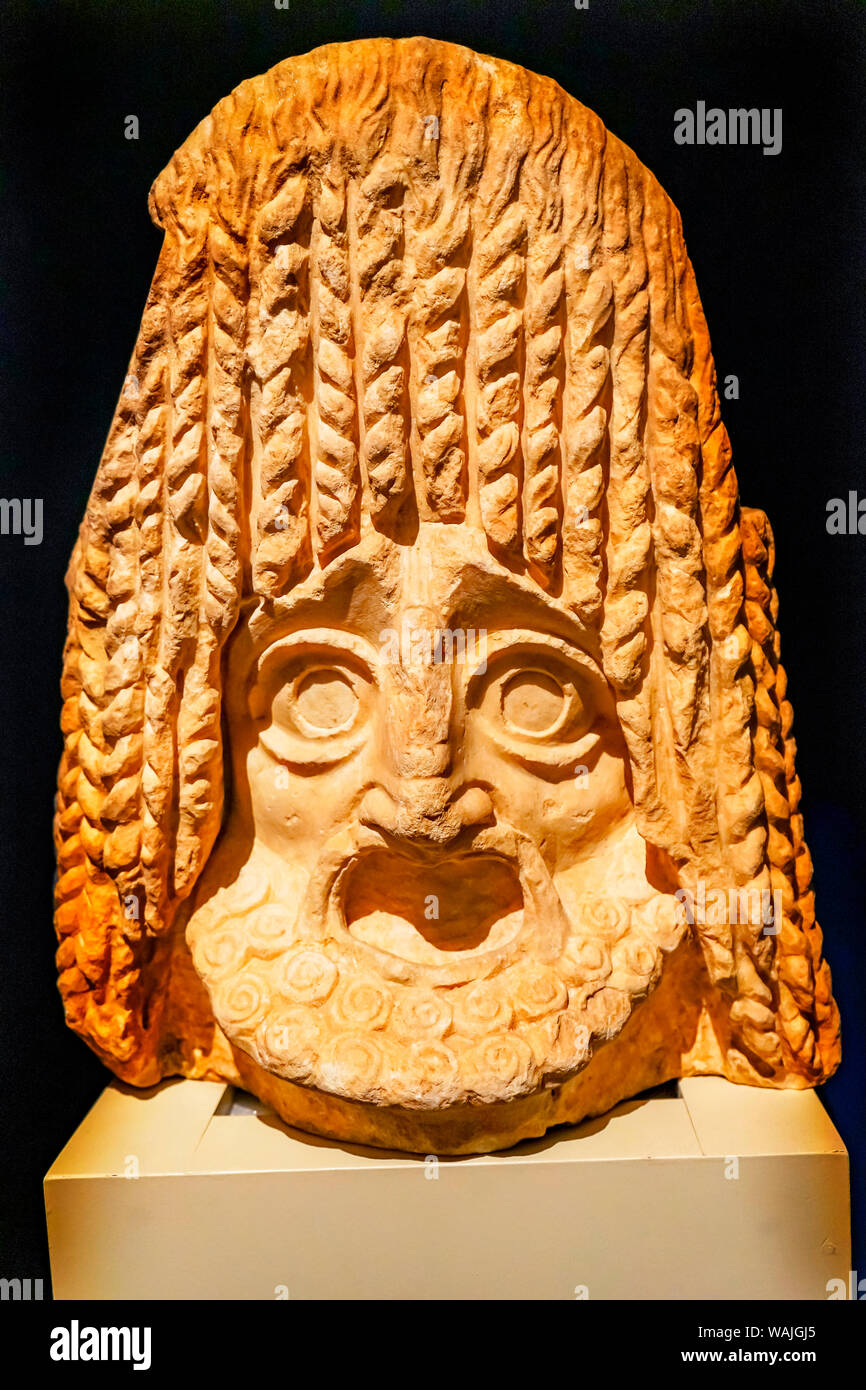 Marble theatrical mask statue. National Archaeological Museum, Athens ...
