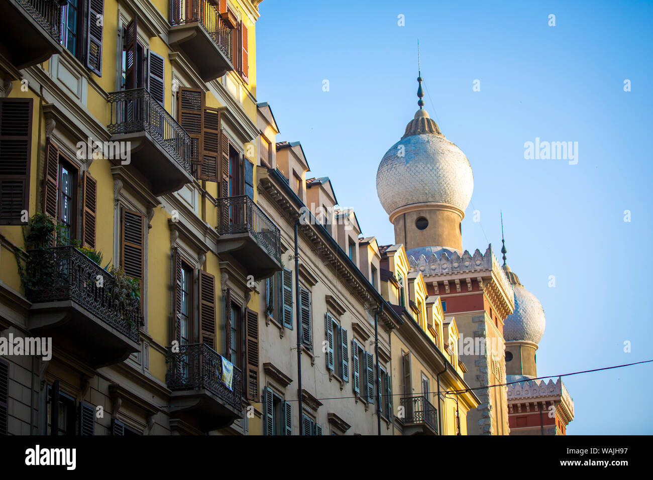 Residential building and a Synagogue in the city of Turin, Italy Stock ...