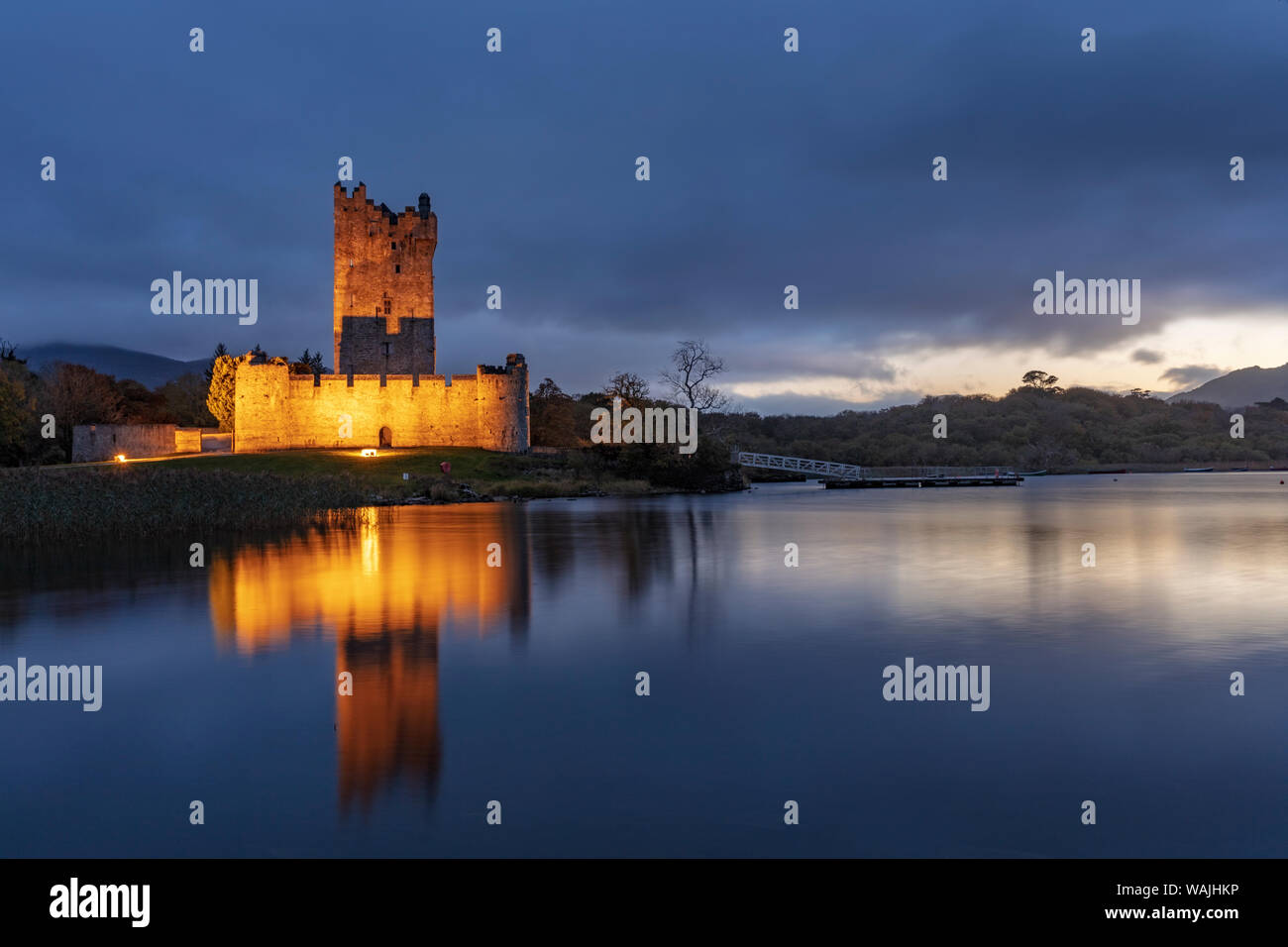 Historic Ross Castle at dusk in Killarney National Park, Ireland Stock ...