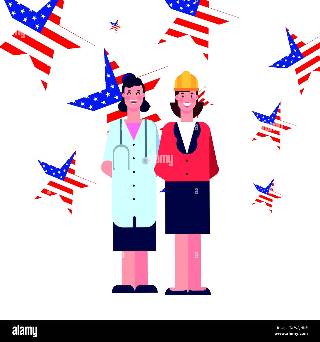 happy labor day - doctor female woman engineer american flag stars ...