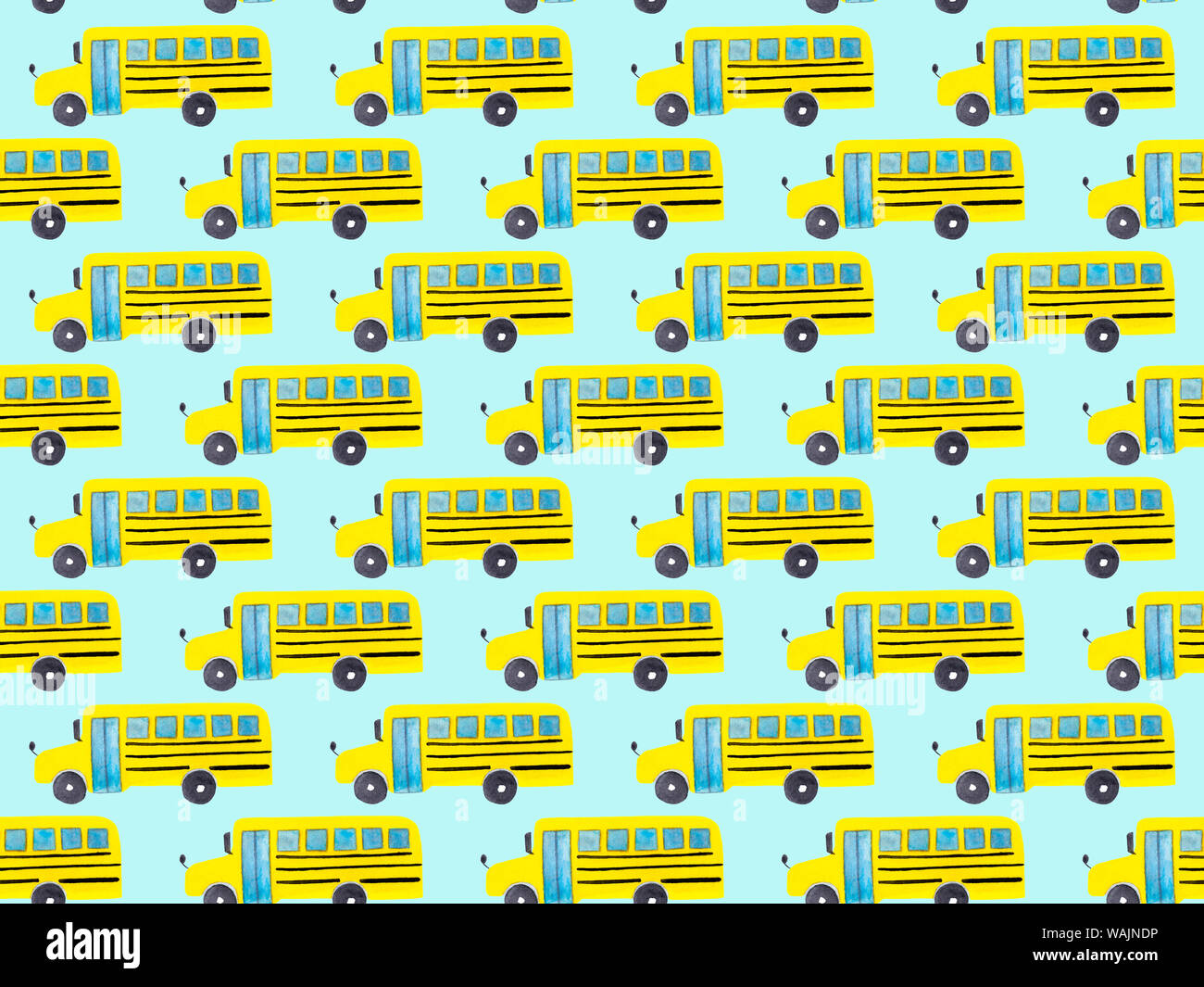 Seamless pattern with yellow school bus on blue background. Back to ...