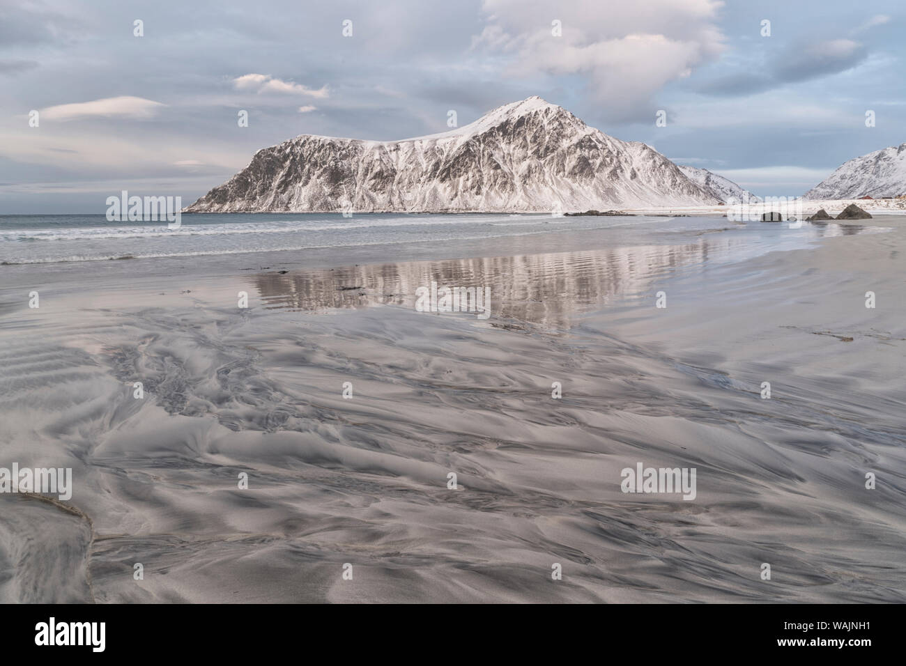 Norway, Lofoten Islands, Moskenes Island. A beach on the southern coast ...