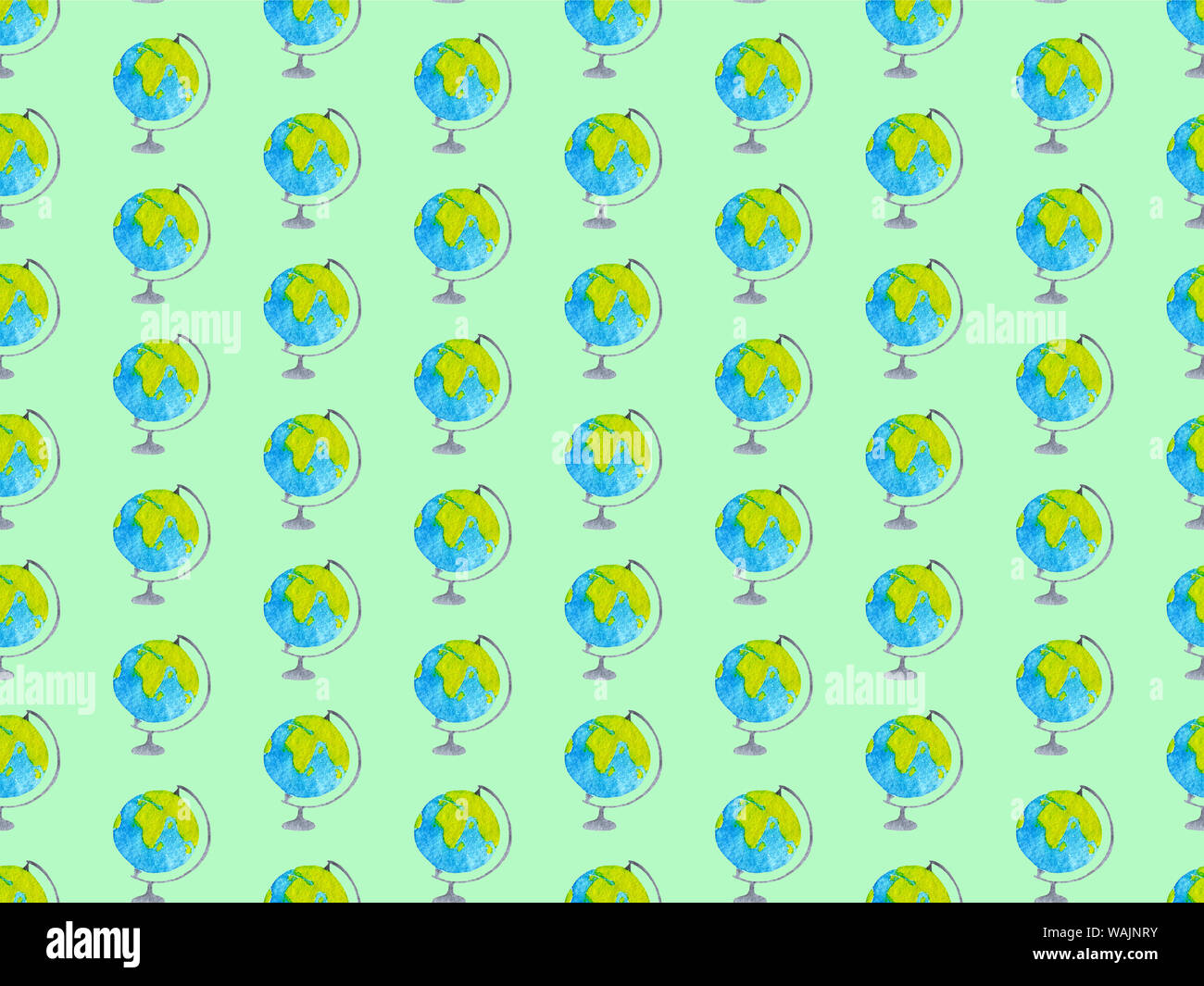 Geography watercolor seamless pattern with globes on green background ...