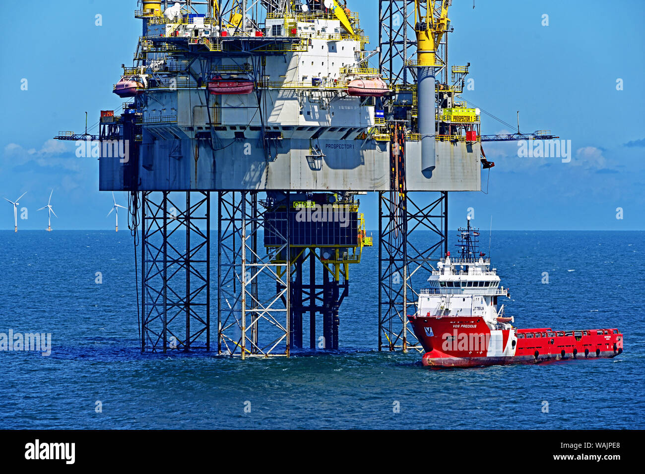 Detail of Prospector 1 drilling platform rig and support ship VOS ...