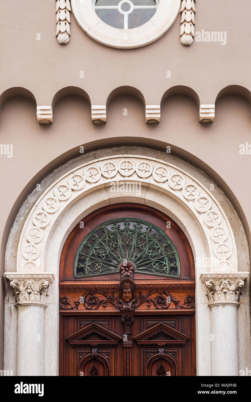 Portugal, Azores, Terceira Island, Angra do Heroismo. Building detail ...
