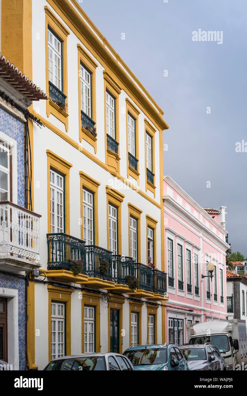 Portugal, Azores, Terceira Island, Angra do Heroismo. Building detail ...