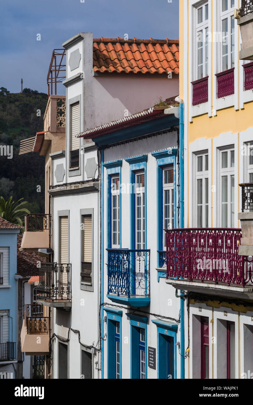 Portugal, Azores, Terceira Island, Angra do Heroismo. Building detail ...