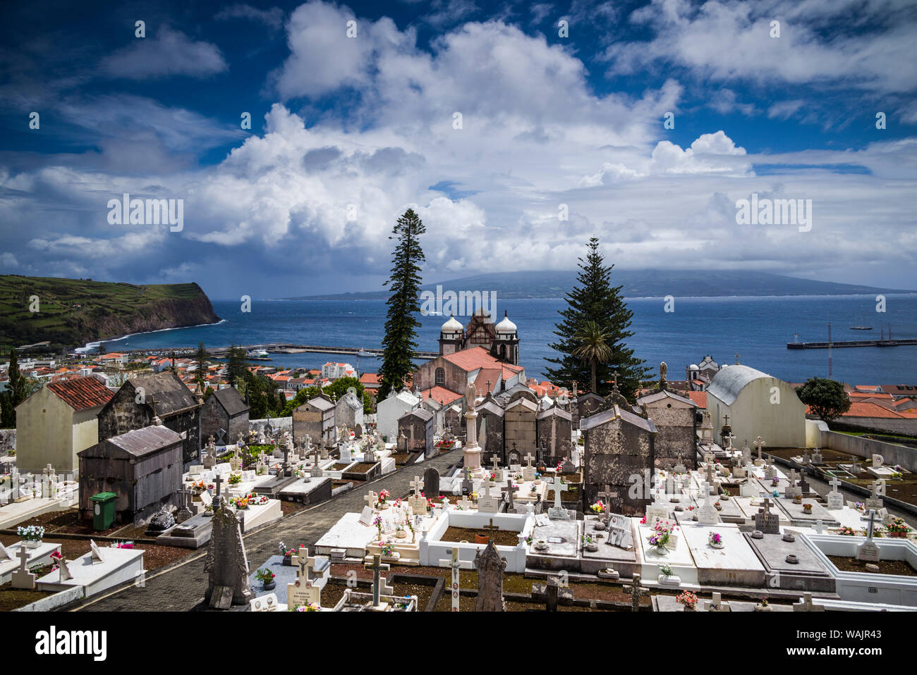 Portugal, Azores, Faial Island, Horta. Elevated view from cemetery ...