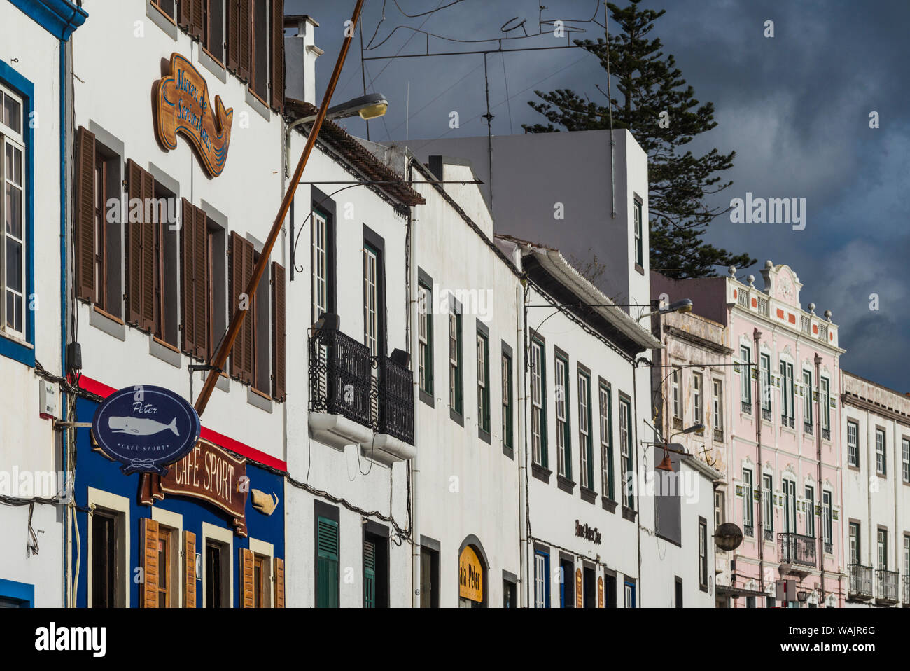 Portugal, Azores, Faial Island, Horta. Waterfront buildings Stock Photo ...