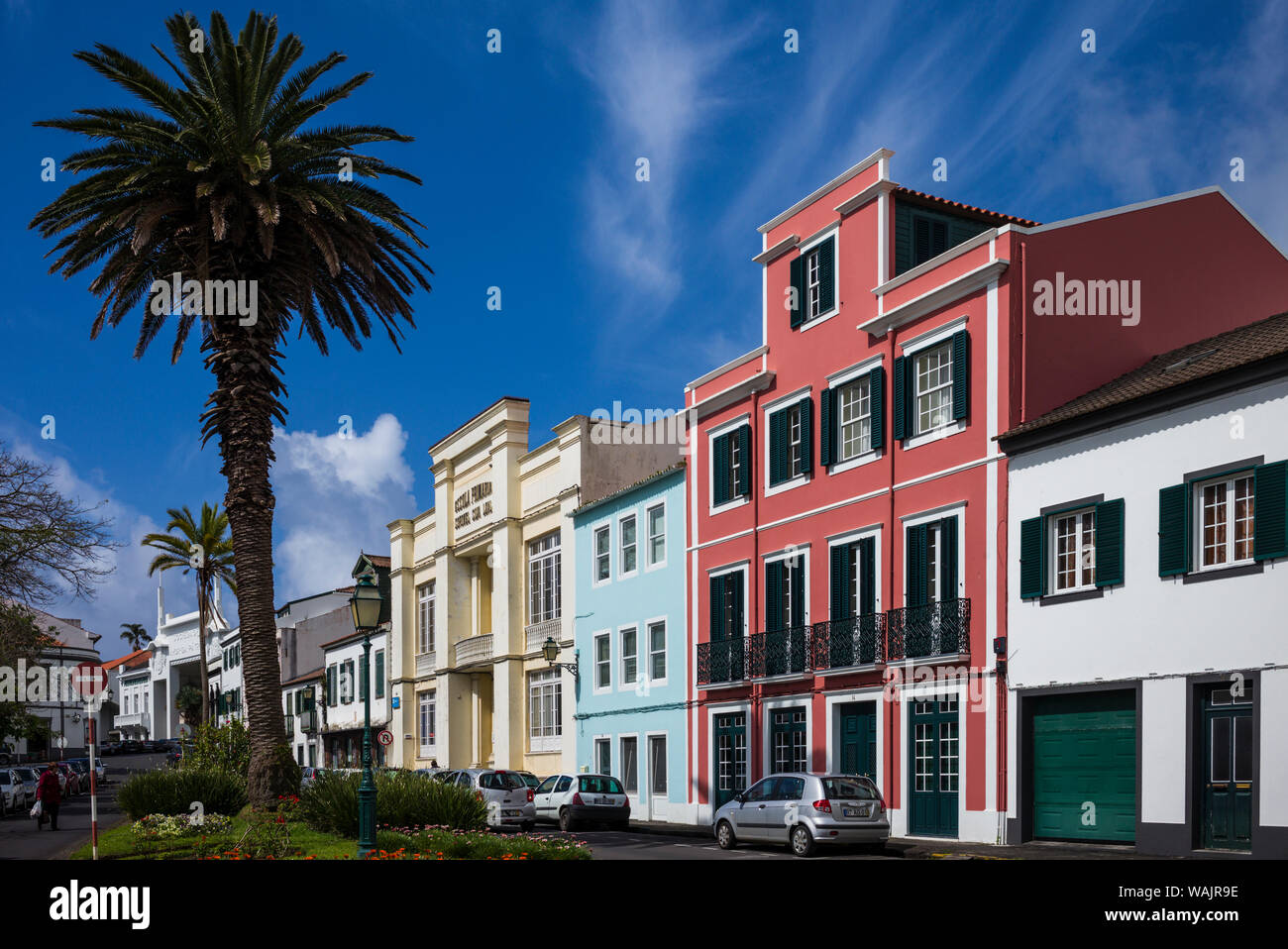 Portugal, Azores, Faial Island, Horta. Downtown buildings Stock Photo ...