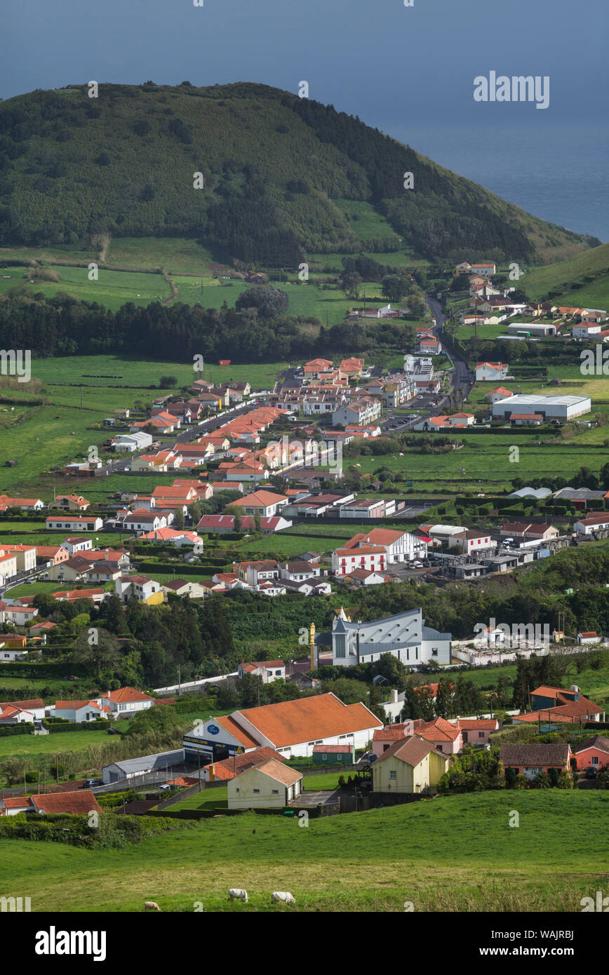 Portugal, Azores, Faial Island, Flamengos. Elevated town view Stock ...
