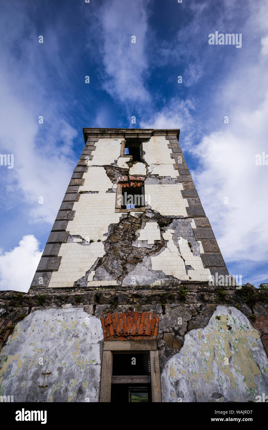 Portugal, Azores, Faial Island, Riberinha. Earthquake damaged ruins of ...