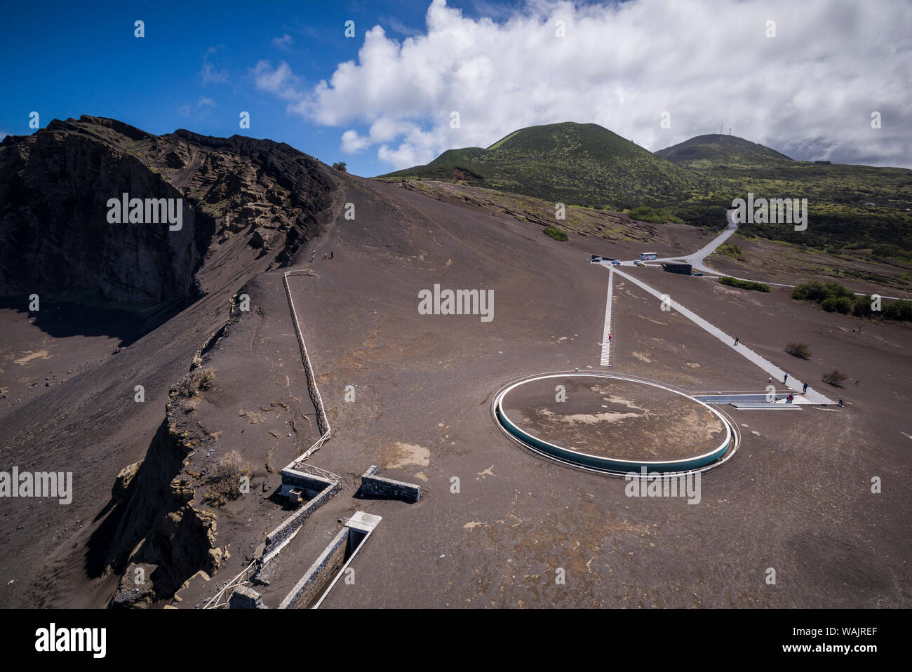 Portugal, Azores, Faial Island. Elevated view of Capelinhos volcanic ...