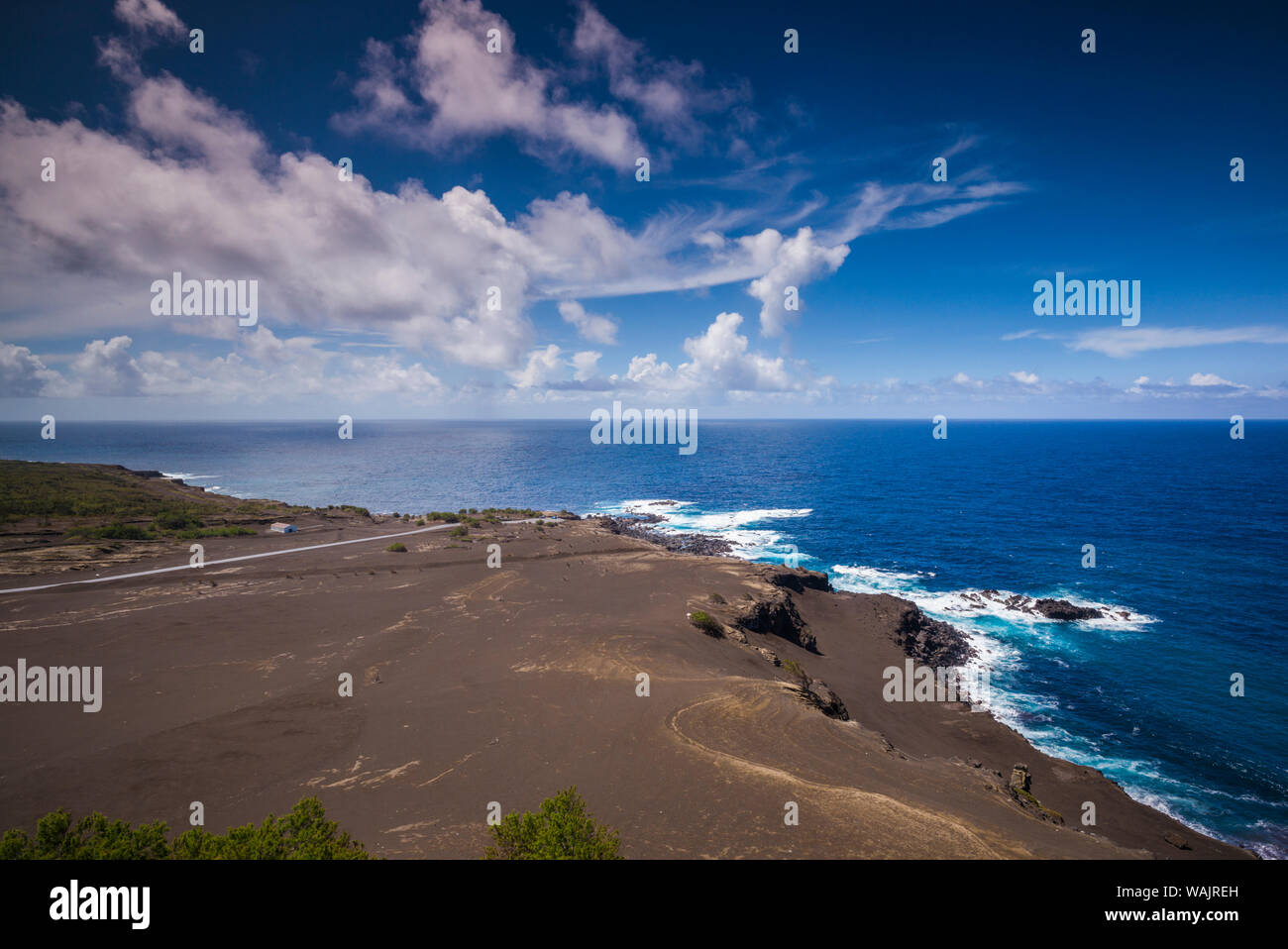 Portugal, Azores, Faial Island. Elevated view of Capelinhos volcanic ...