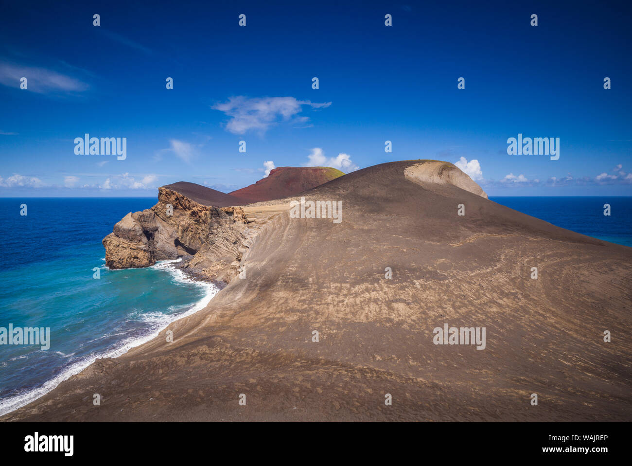 Portugal, Azores, Faial Island. Elevated view of Capelinhos volcanic ...