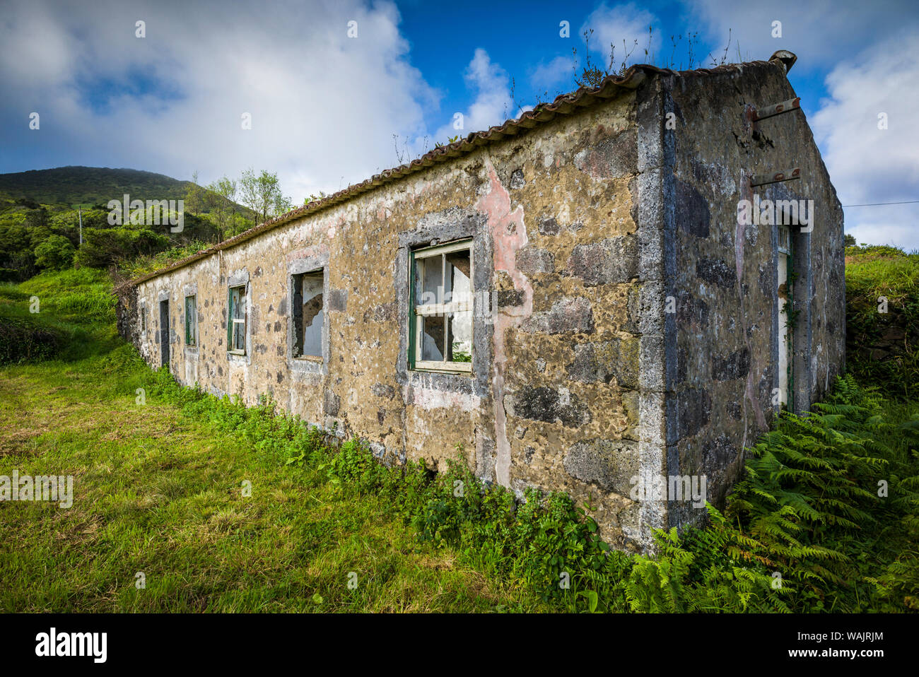 Portugal, Azores, Faial Island, Norte Pequeno. Ruins of building ...