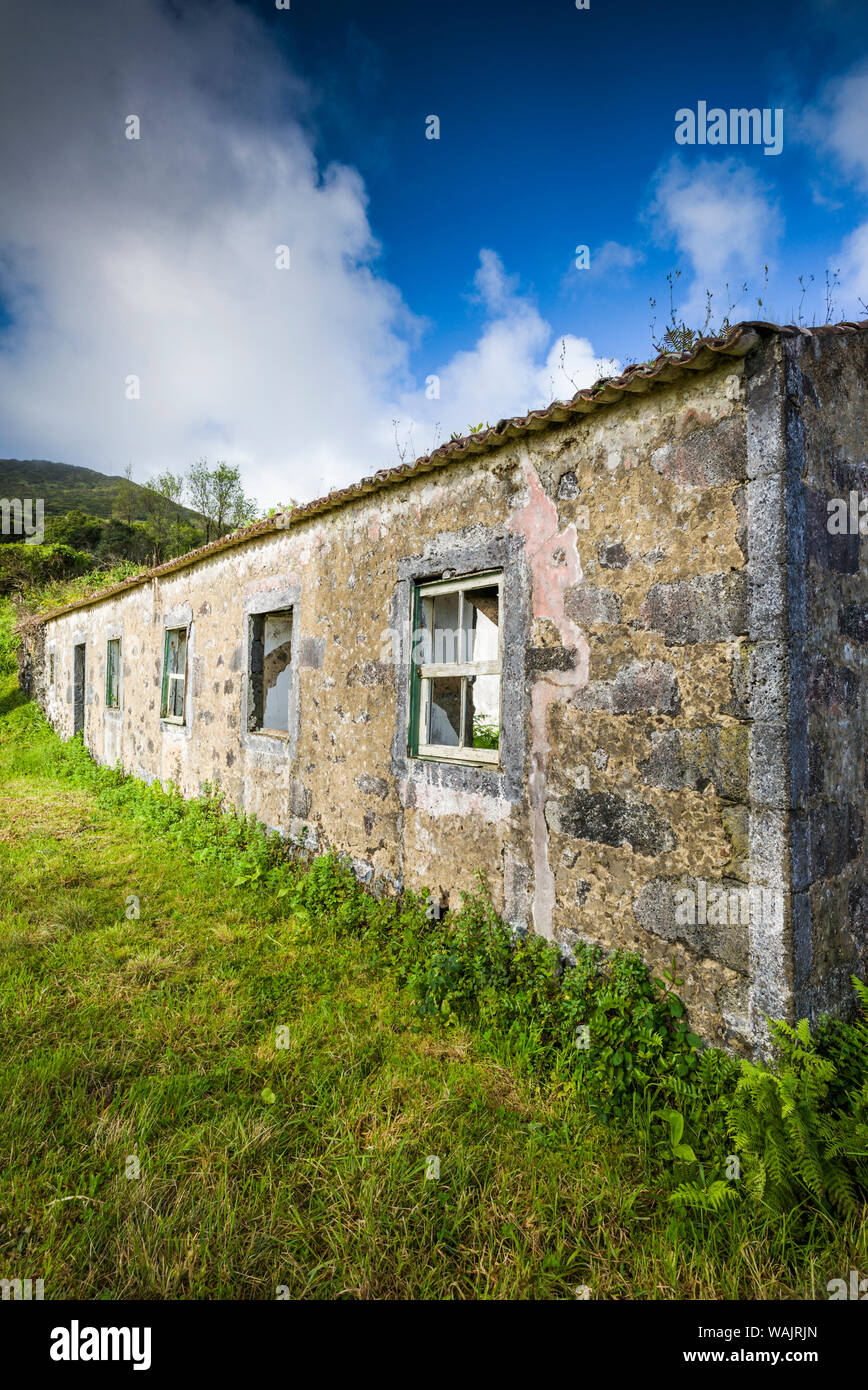 Portugal, Azores, Faial Island, Norte Pequeno. Ruins of building ...