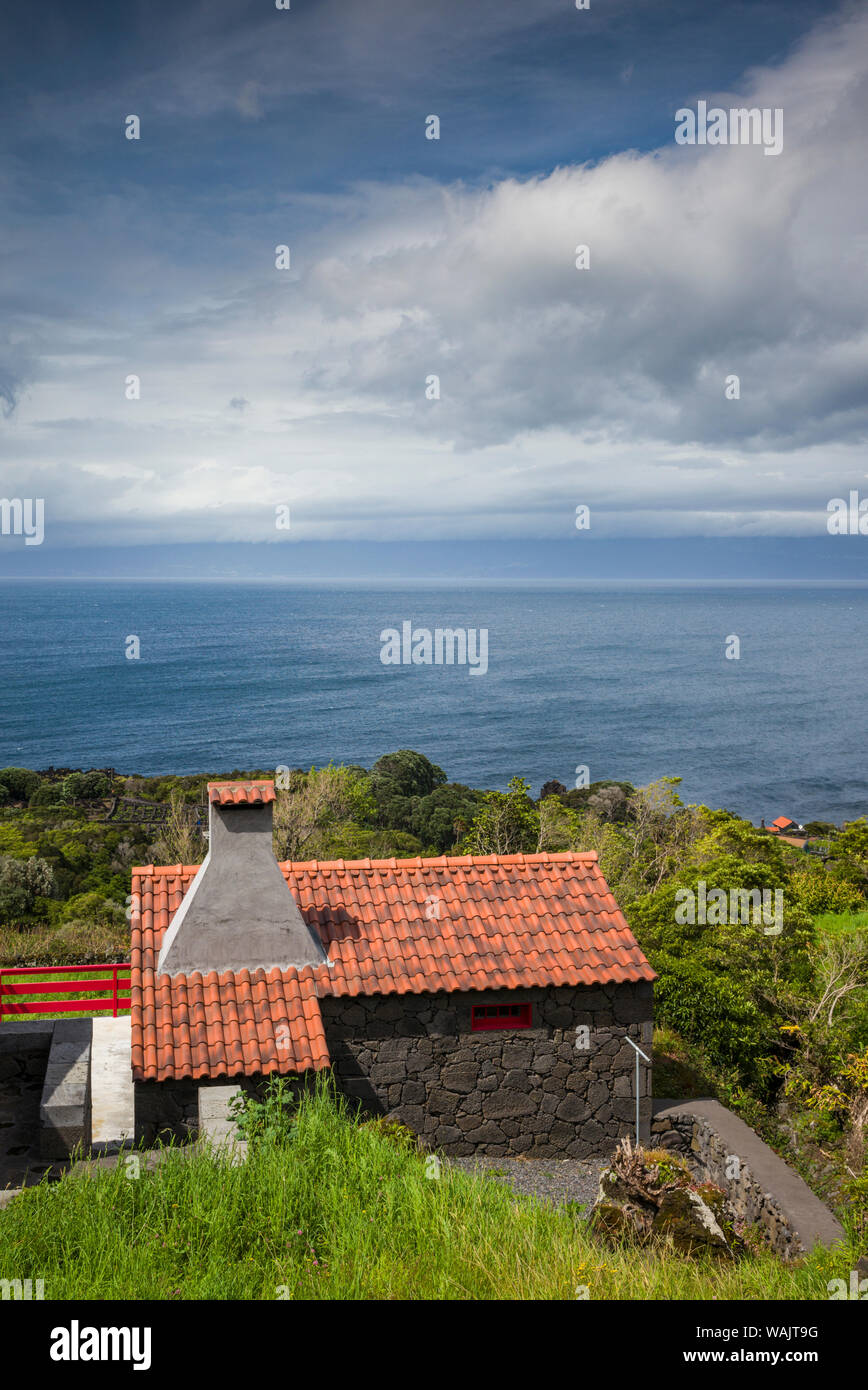Portugal, Azores, Pico Island, Santo Amaro. Small house with view ...