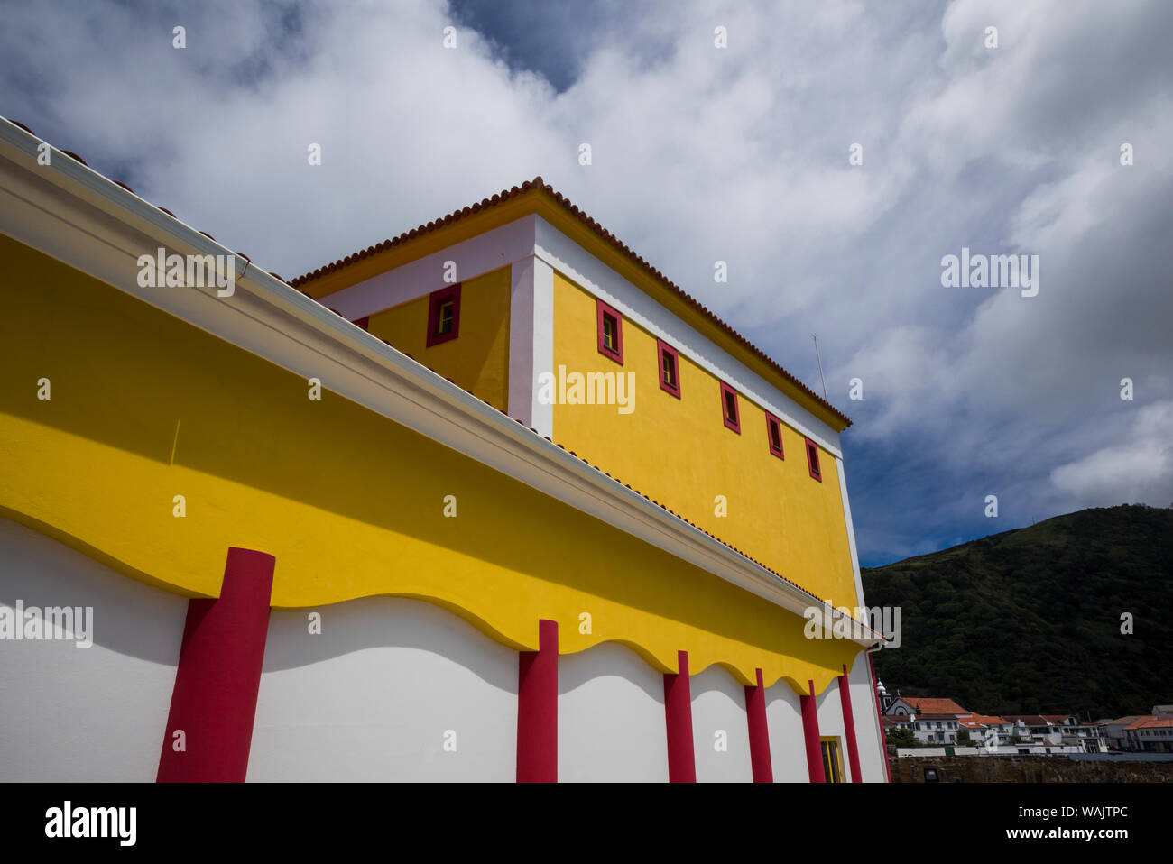 Portugal, Azores, Sao Jorge Island, Velas. Town auditorium and library ...