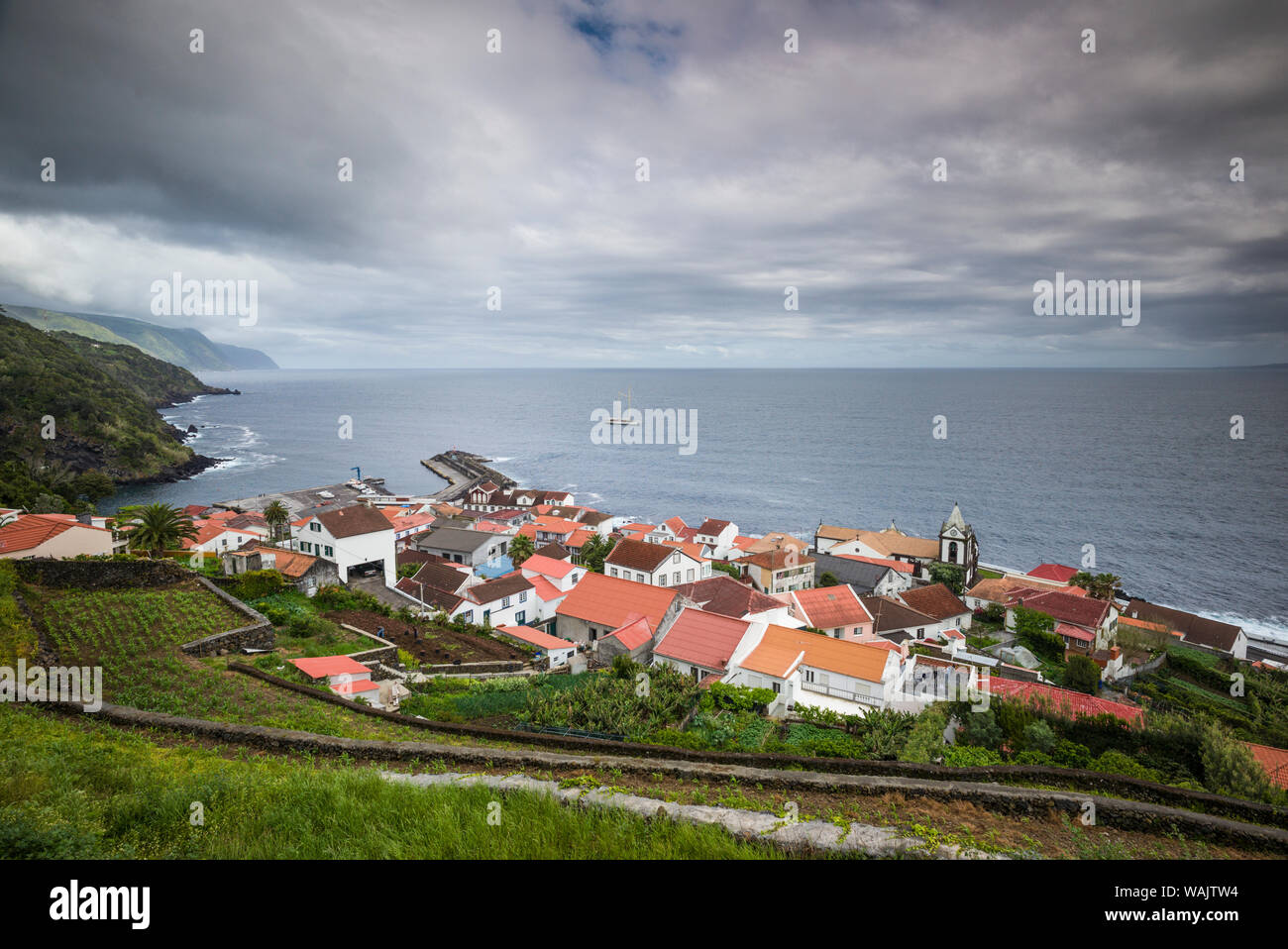 Portugal, Azores, Sao Jorge Island. Calheta, elevated town view Stock ...