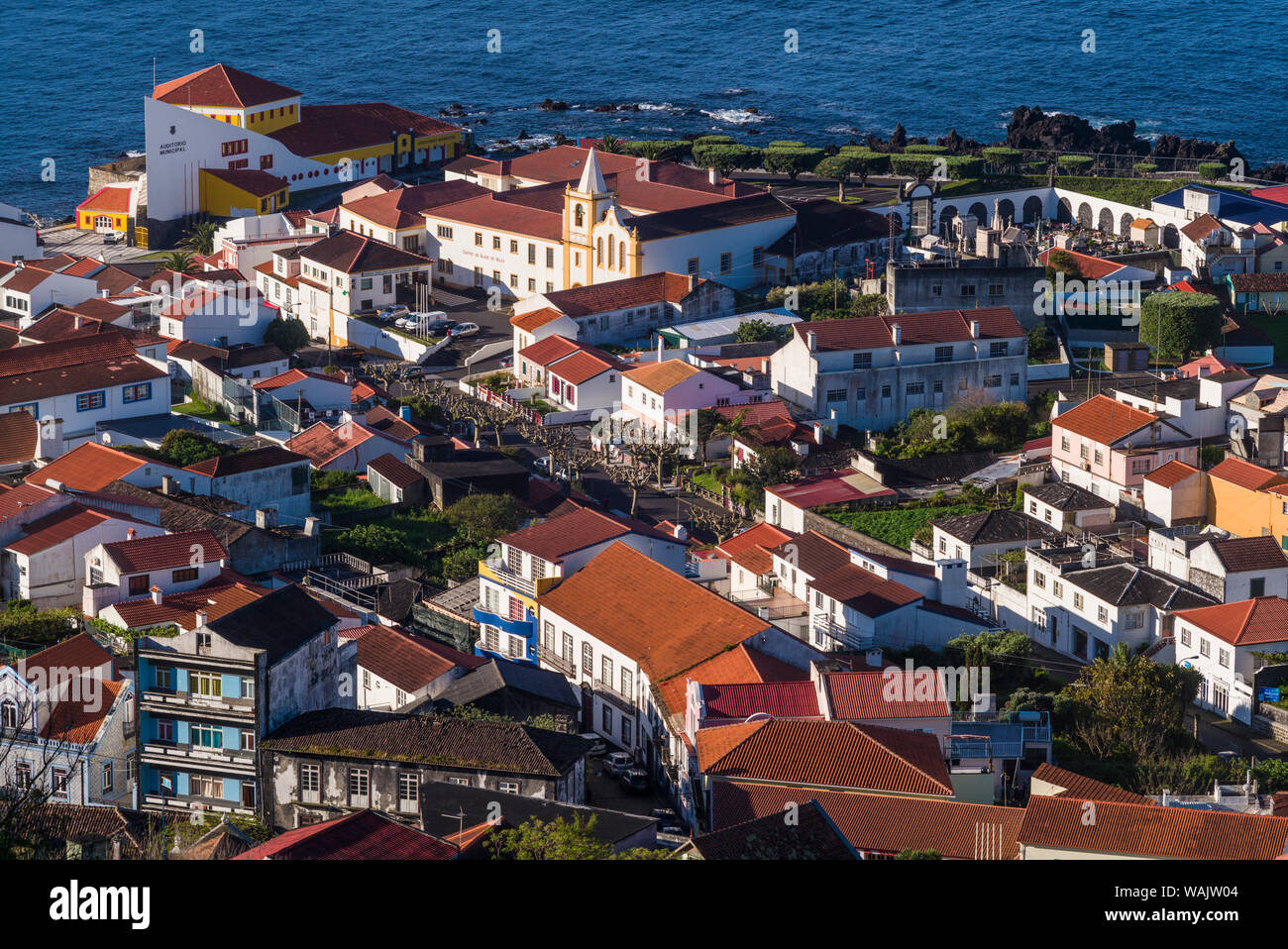 Portugal, Azores, Sao Jorge Island, Velas. Elevated town view Stock ...