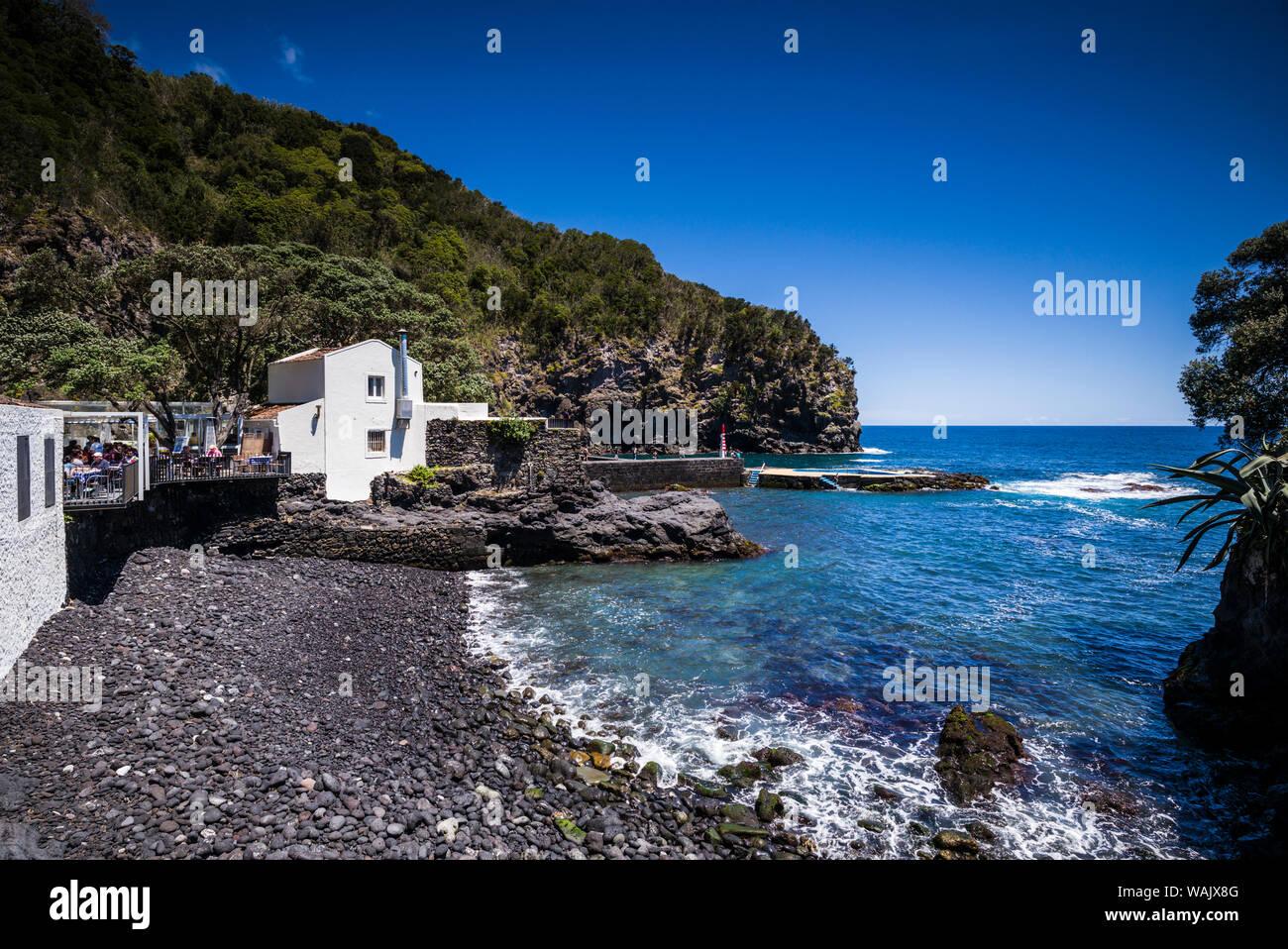 Portugal, Azores, Sao Miguel Island, Caloura. Harbor and seafood ...