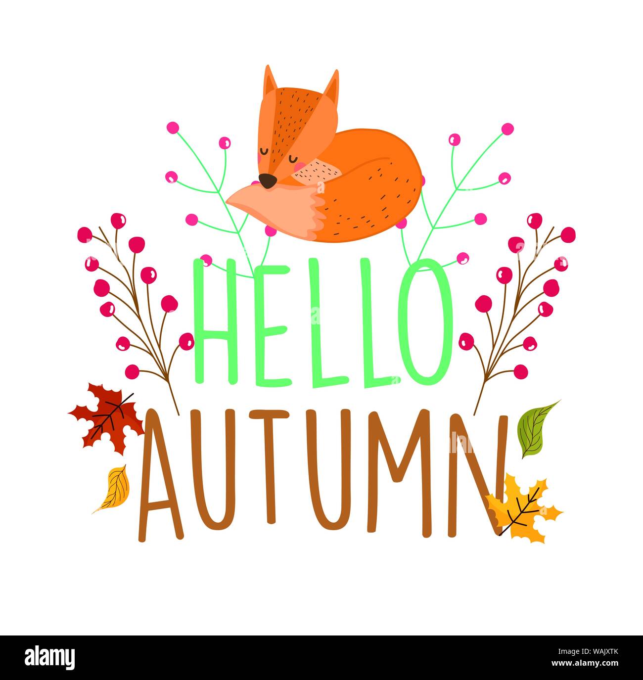 cute fox hello autumn season message vector illustration Stock Vector ...