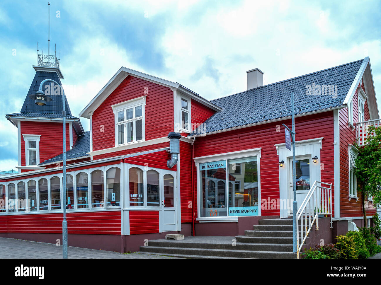 Akureyri, Iceland - June 2, 2019: Traditional wooden architecture in ...