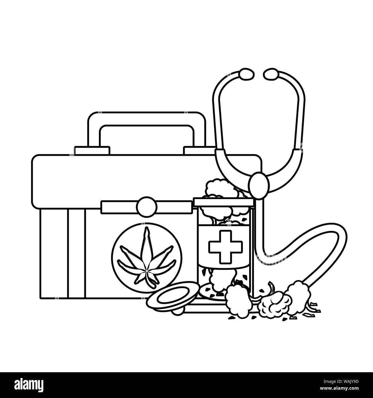 cannabis martihuana sativa hemp cartoon in black and white Stock Vector ...