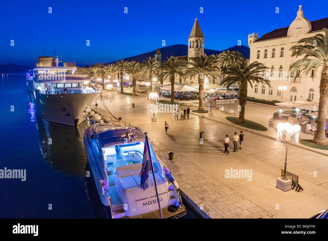 Croatia, Trogire. Docked boats next to walkway. Credit as: Fred Lord ...