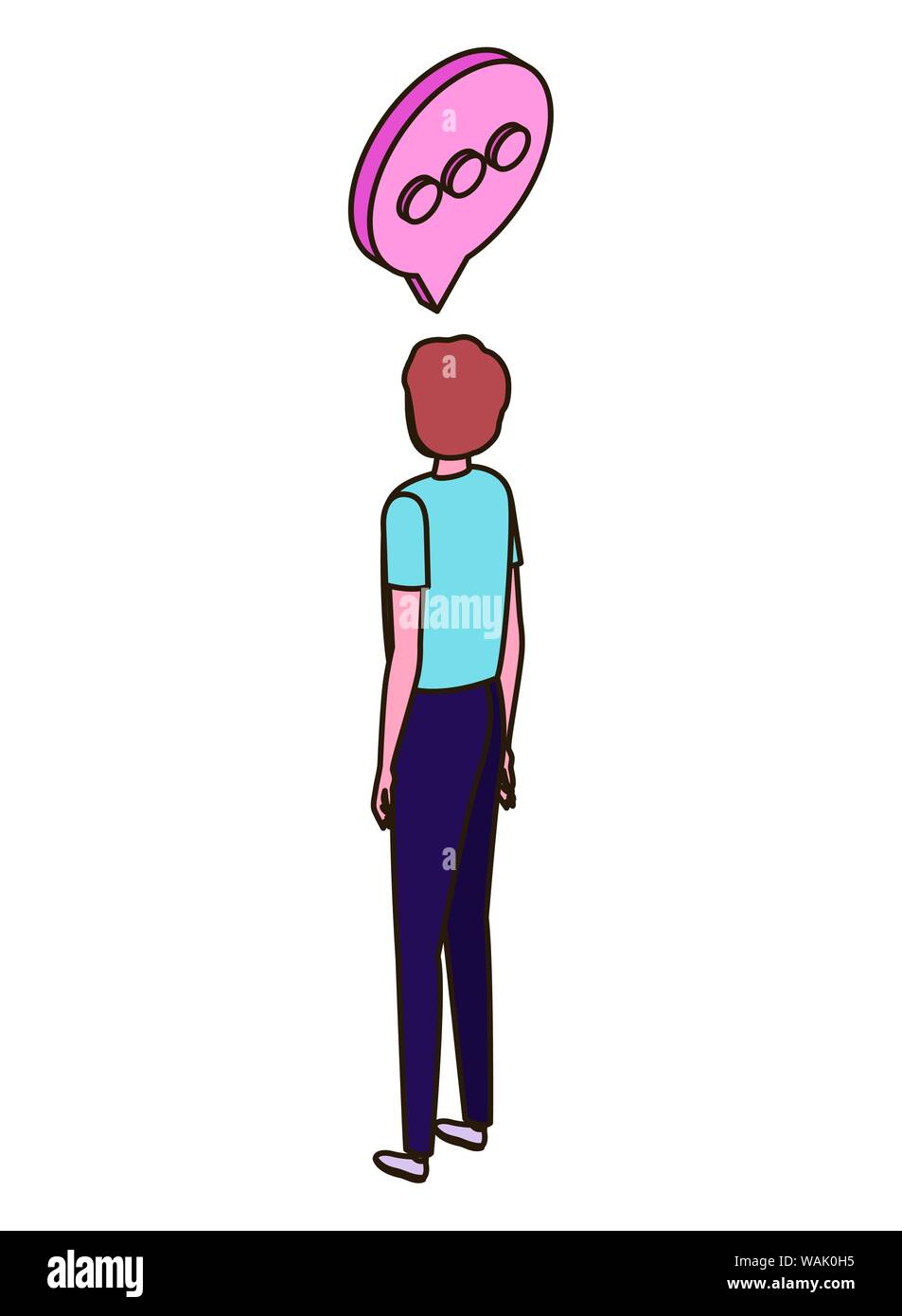 man of back position with speech bubble on white background Stock ...
