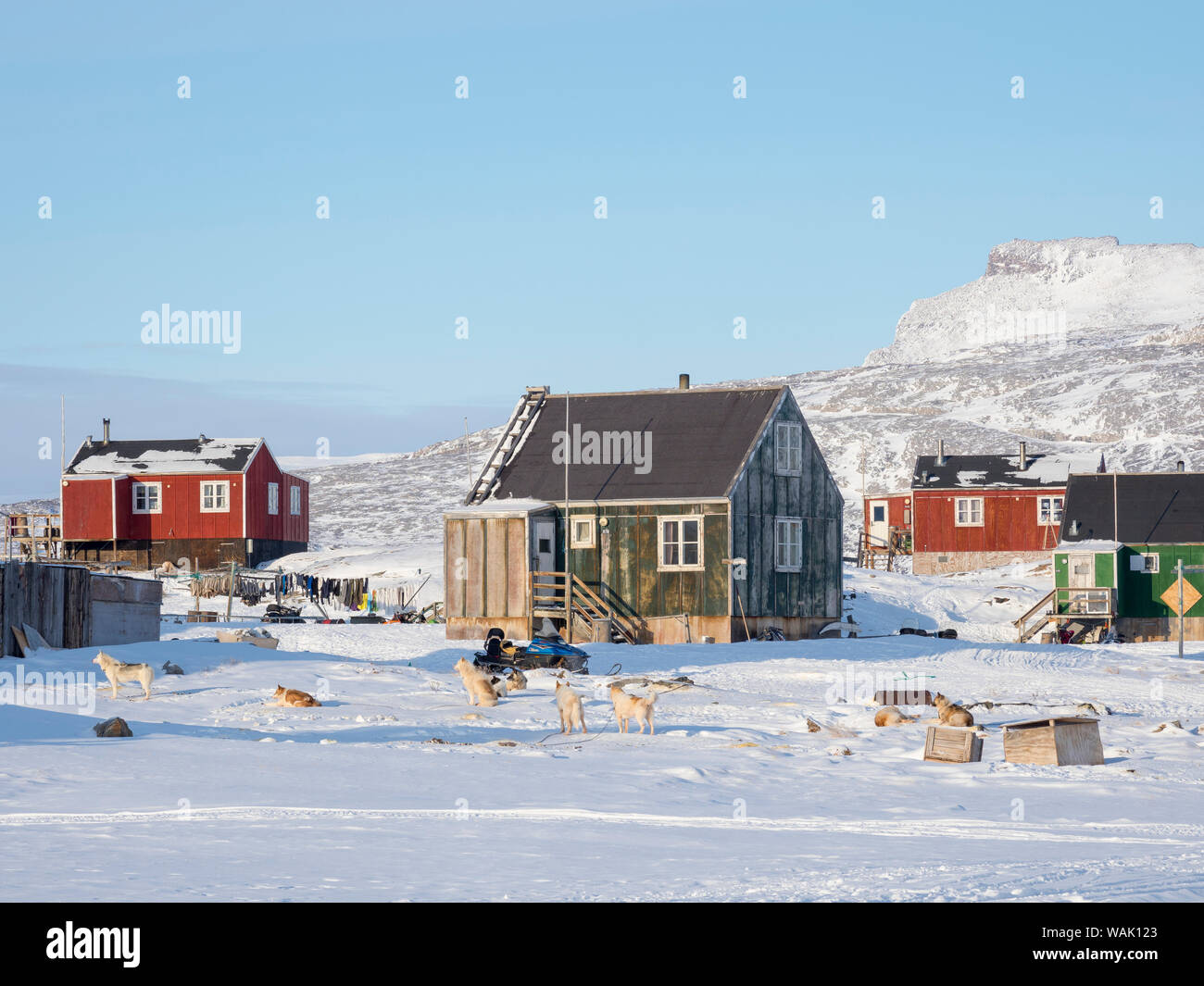 Ikerasak fishing village during winter in the Uummannaq Fjord, north of ...