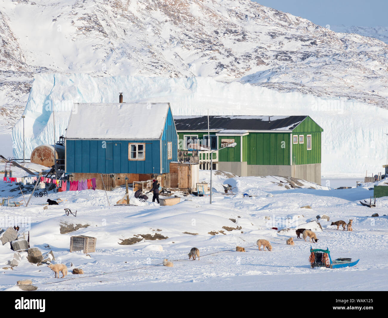 Ikerasak fishing village during winter in the Uummannaq Fjord, north of ...