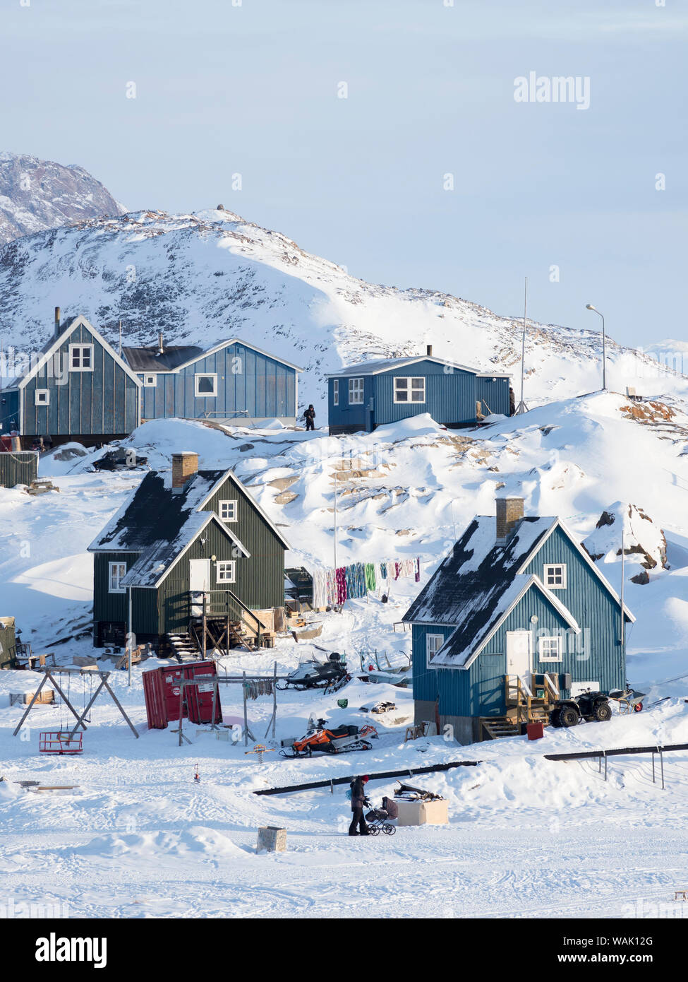 Ikerasak fishing village during winter in the Uummannaq Fjord, north of ...