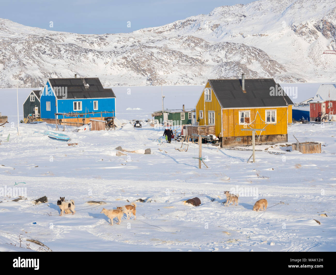 Ikerasak fishing village during winter in the Uummannaq Fjord, north of ...