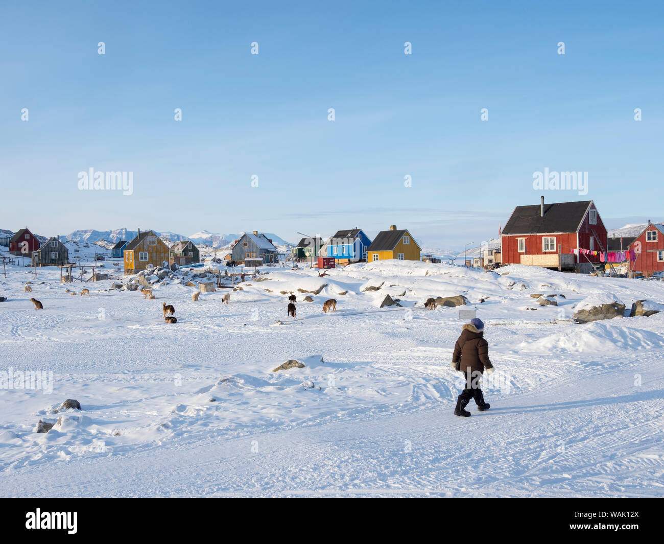 Ikerasak fishing village during winter in the Uummannaq Fjord, north of ...