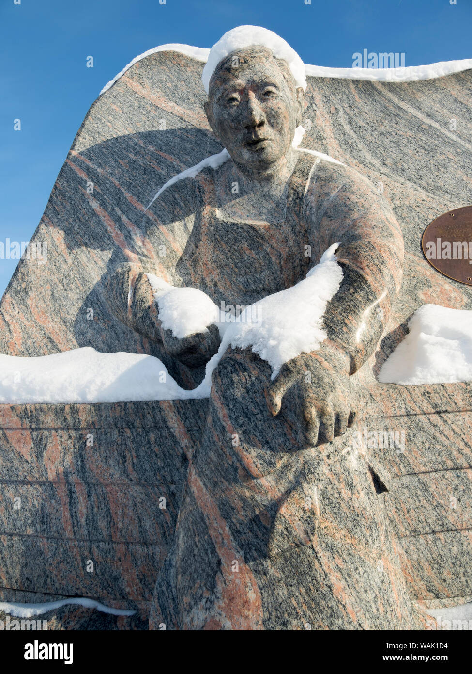 Monument commemorating the traditional processing of halibut. Greenland ...