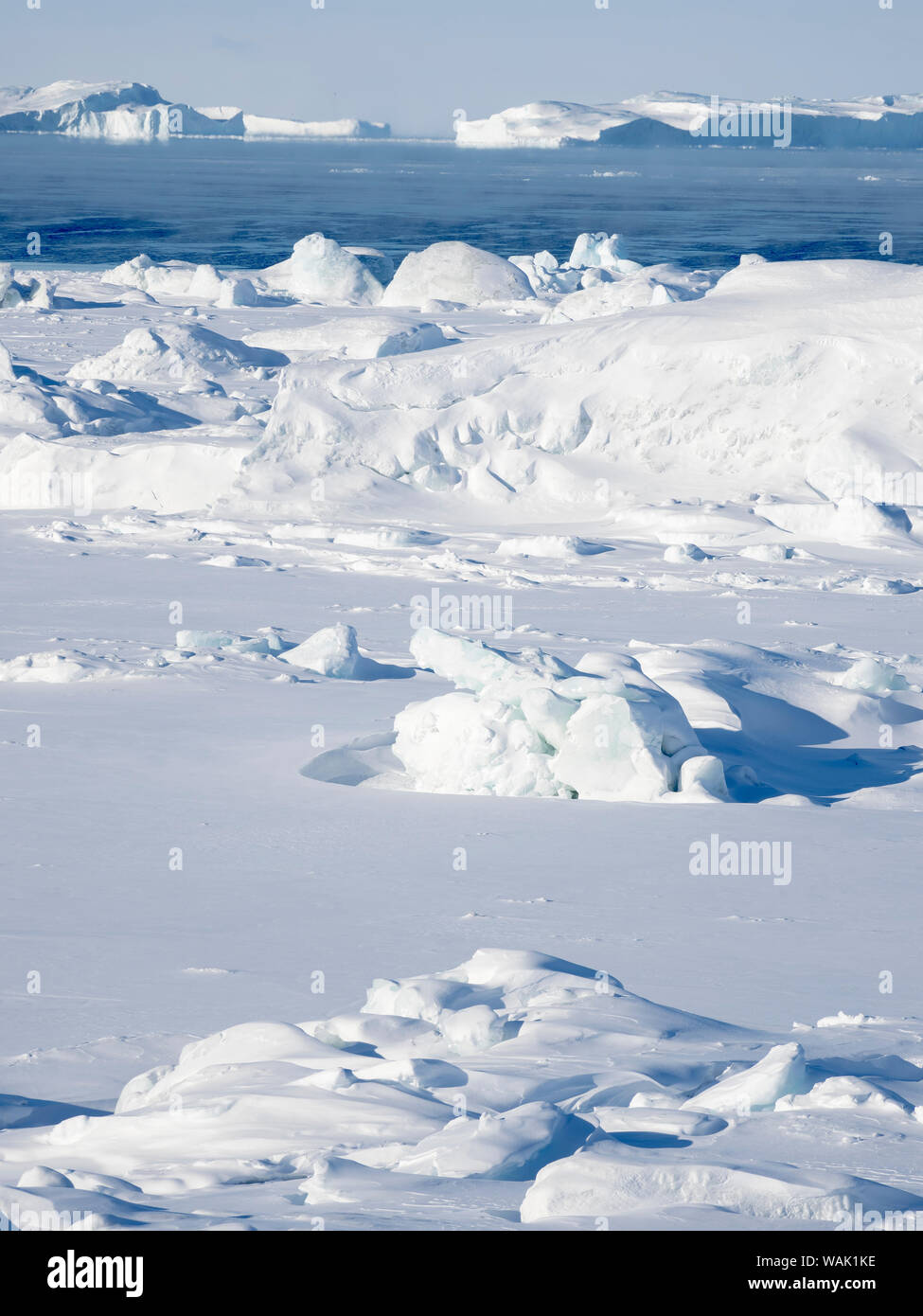 Frozen Disko Bay with icebergs at the Ilulissat Icefjord, listed as ...
