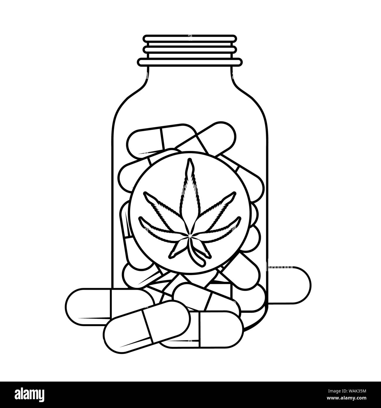 cannabis martihuana sativa hemp cartoon in black and white Stock Vector ...