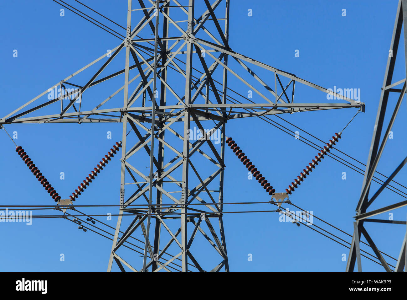 Power lines on pylons near town of Maupin, Deschutes River, Central ...