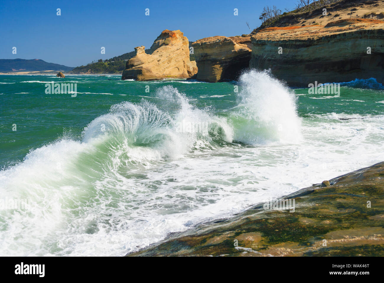 Wave breaking, Cape Kiwanda State Park, Oregon Coast, USA, late spring ...