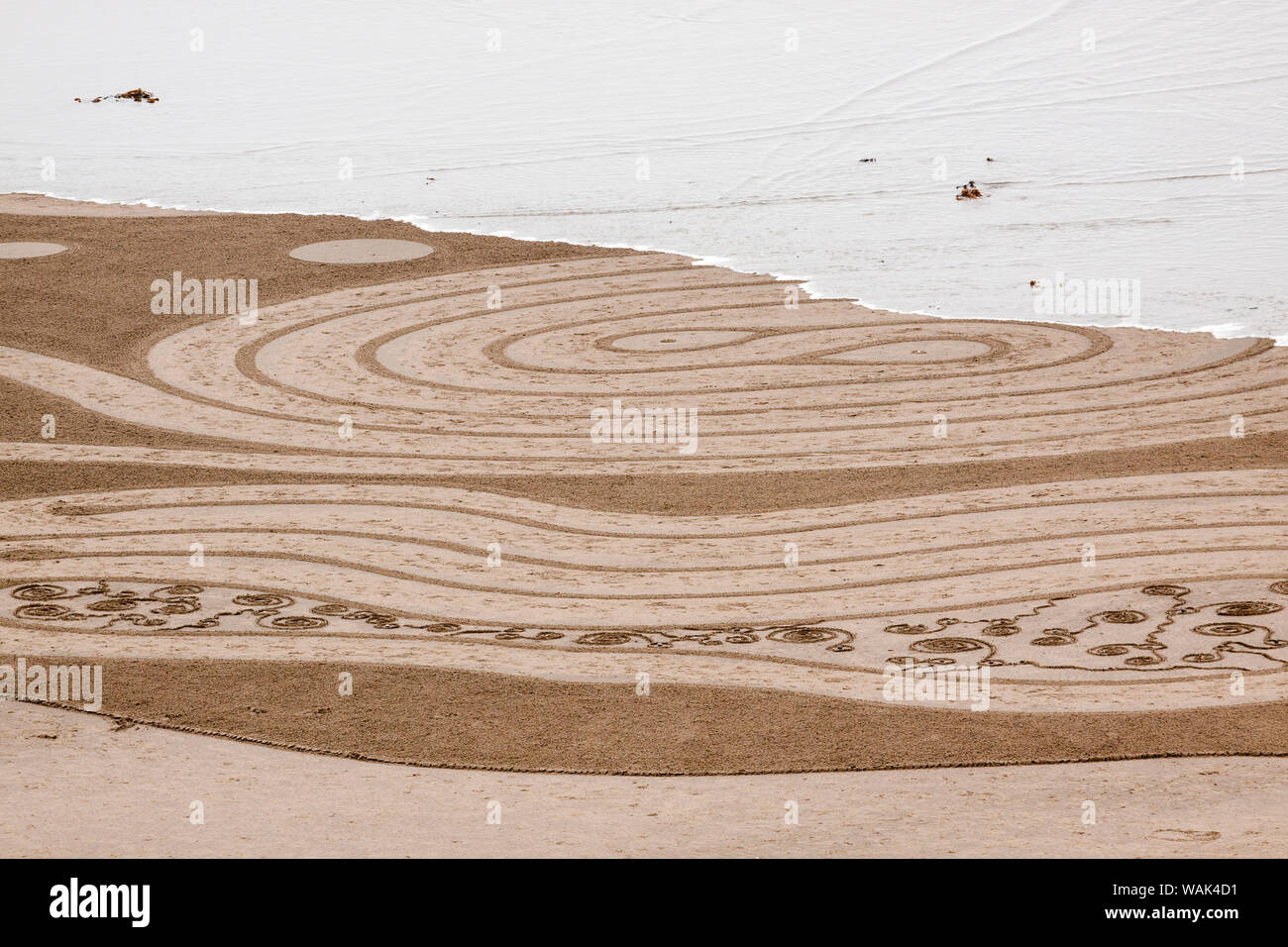 USA, Oregon, Bandon Beach. Geometric drawings in the sand Stock Photo ...