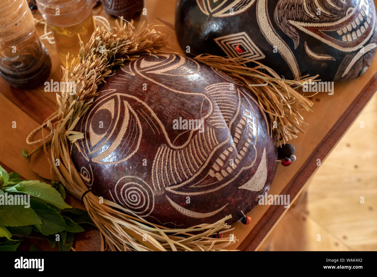 Amazon National Park, Peru. Handmade shaman masks Stock Photo - Alamy
