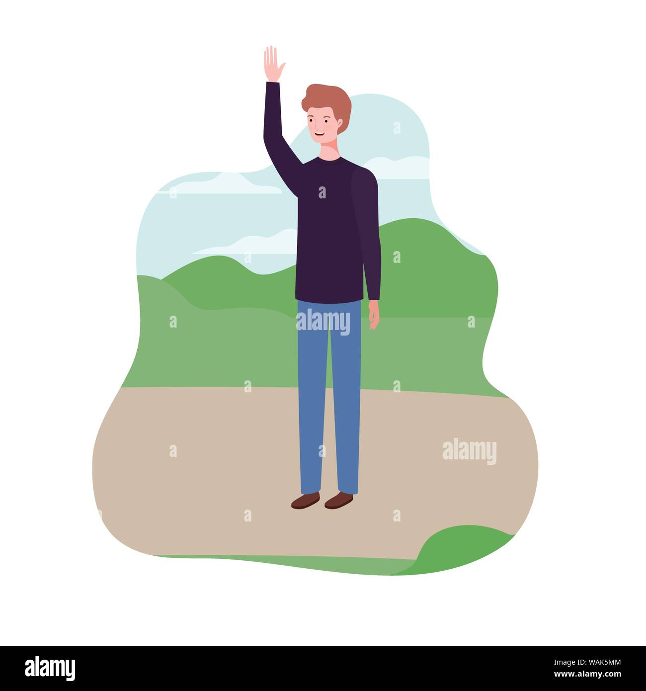 young man standing with landscape background Stock Vector Image & Art ...
