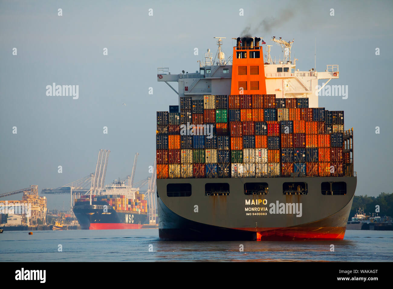 USA, Georgia, Savannah. Cargo ship entering the port Stock Photo - Alamy