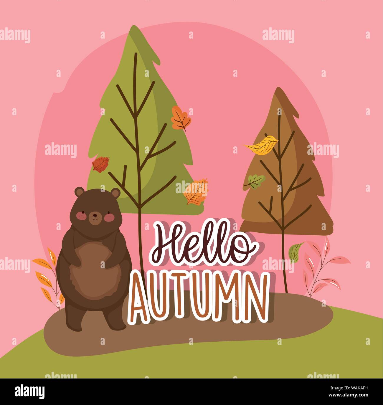 bear forest tree hello autumn season message vector illustration Stock ...