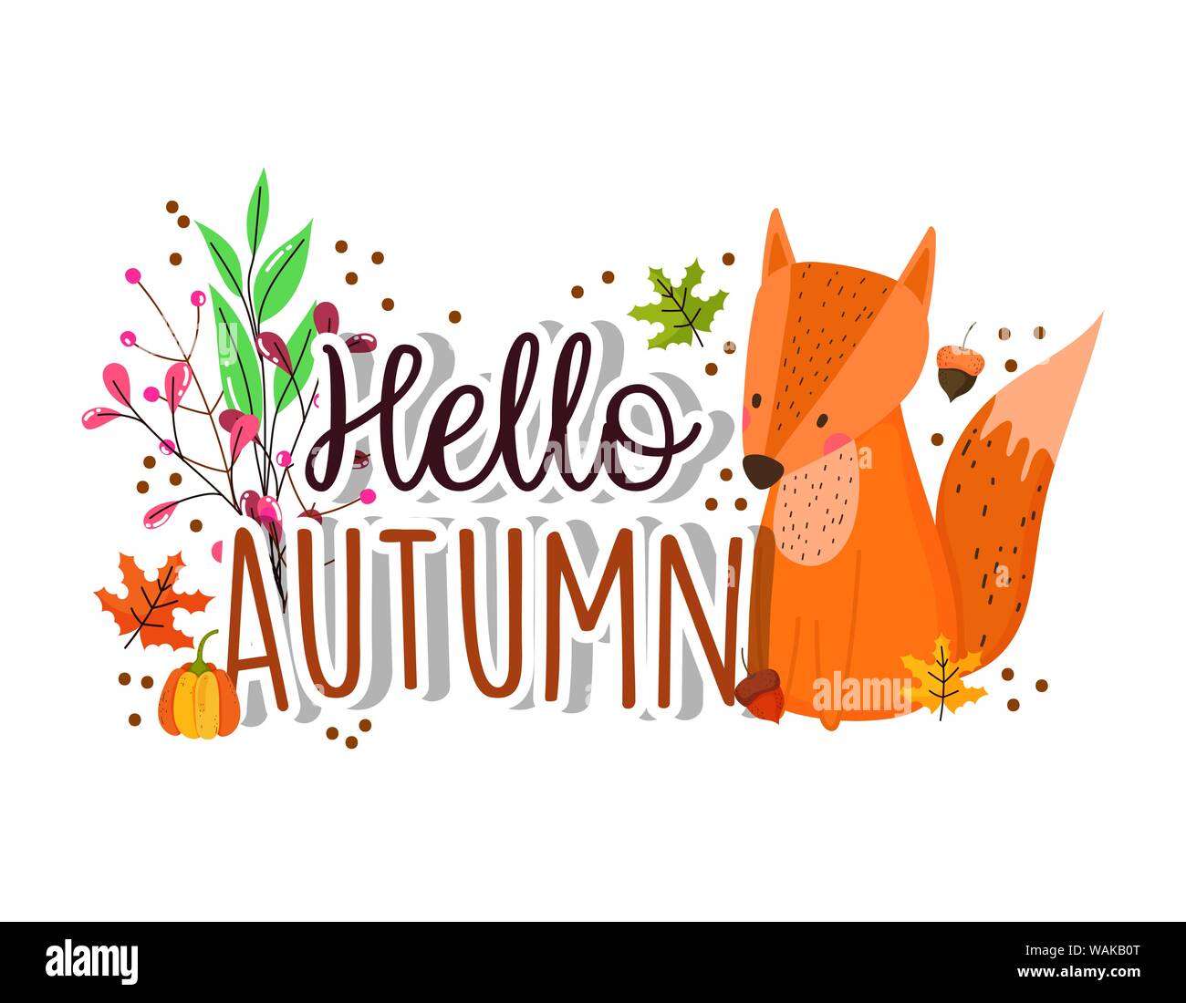 cute fox hello autumn season greeting vector illustration Stock Vector ...